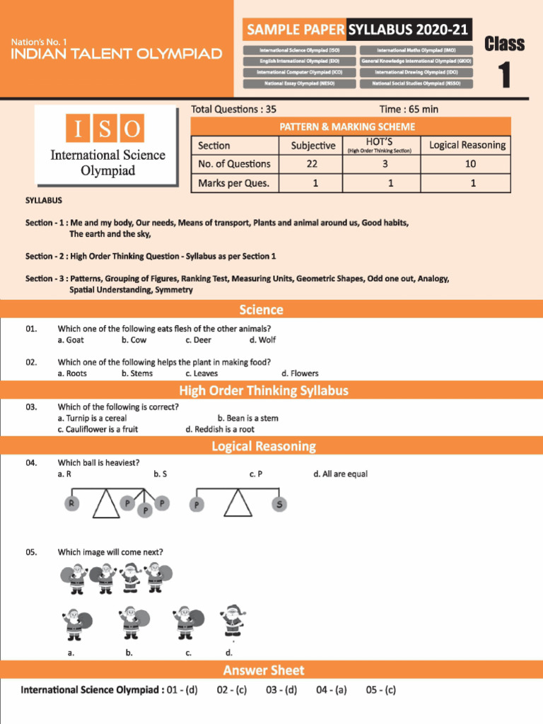 ISO Class 1 Sample Paper | PDF