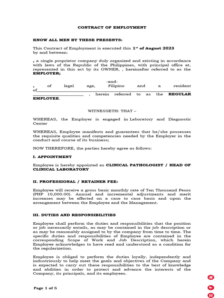 Employment Contract for Clinical Pathologist | PDF | Employment ...