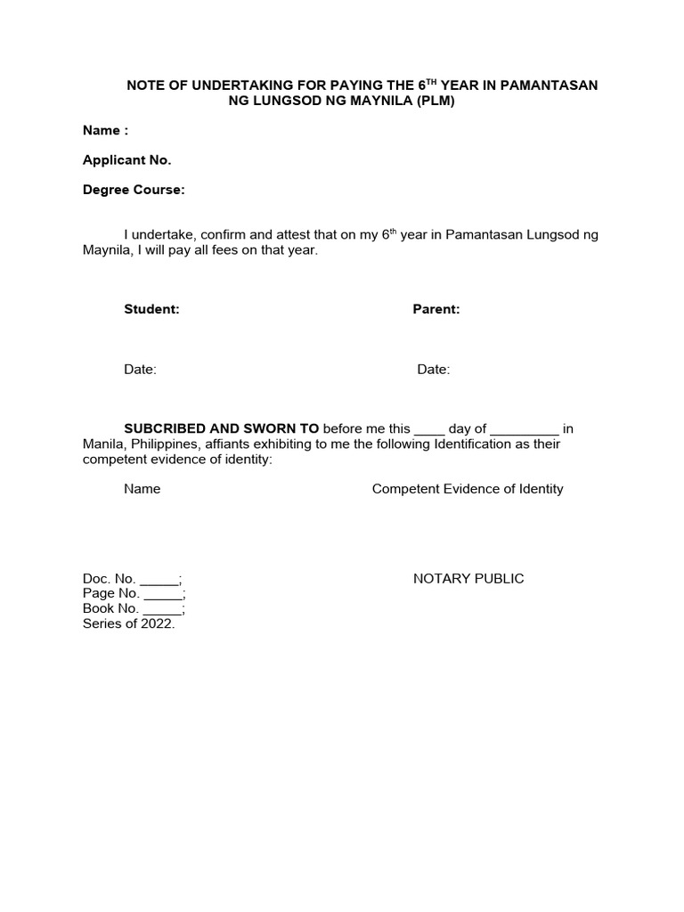 Note of Undertaking - PLM | PDF