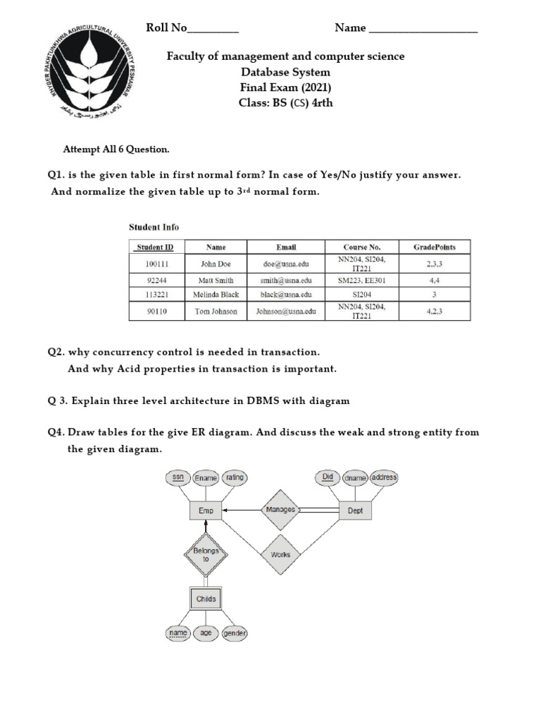 Database System Final 2021 Paper | PDF | Computers
