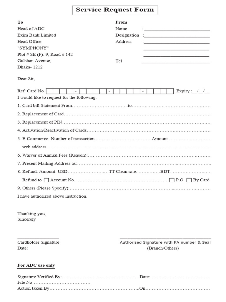 Exim Bank Service Request Form | PDF