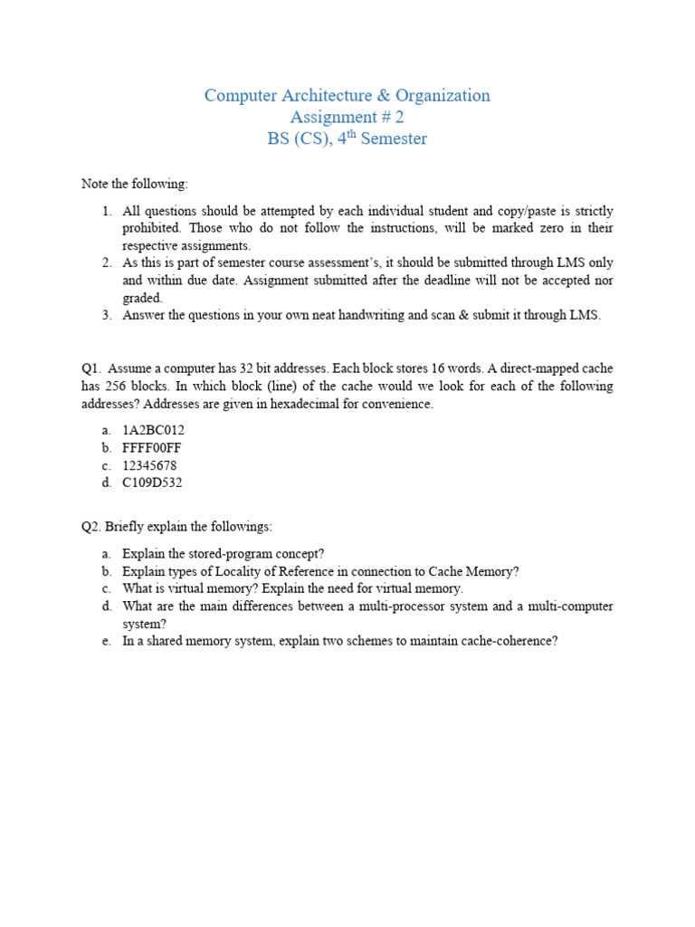 Computer Architecture Assignment Guide Pdf Art Computers