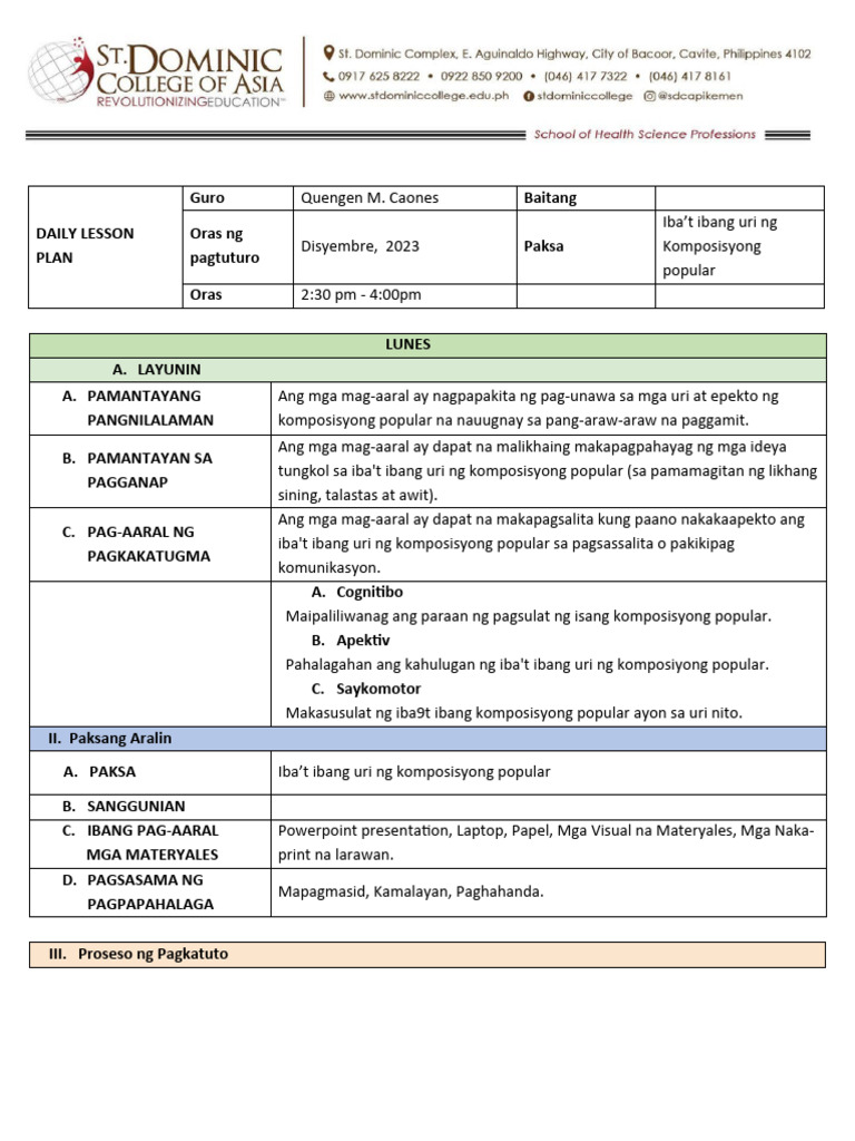 DAILY LESSON PLAN - GROUP 5 | PDF