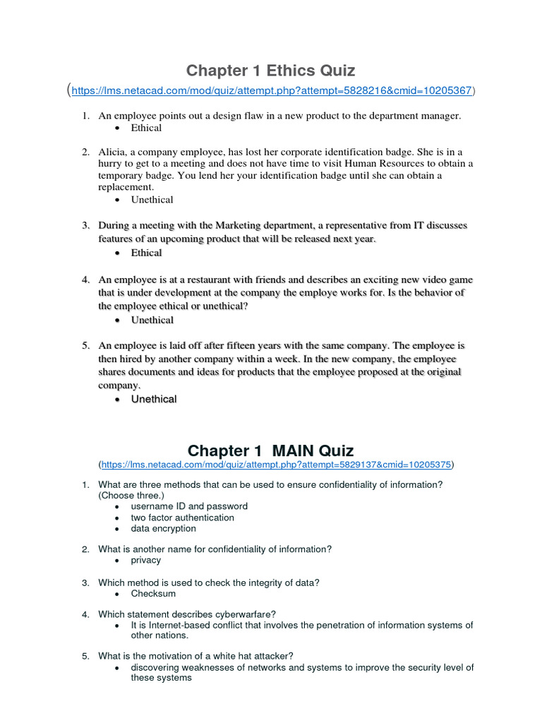 Cybersecurity and Ethics Quizzes | PDF | Malware | Security
