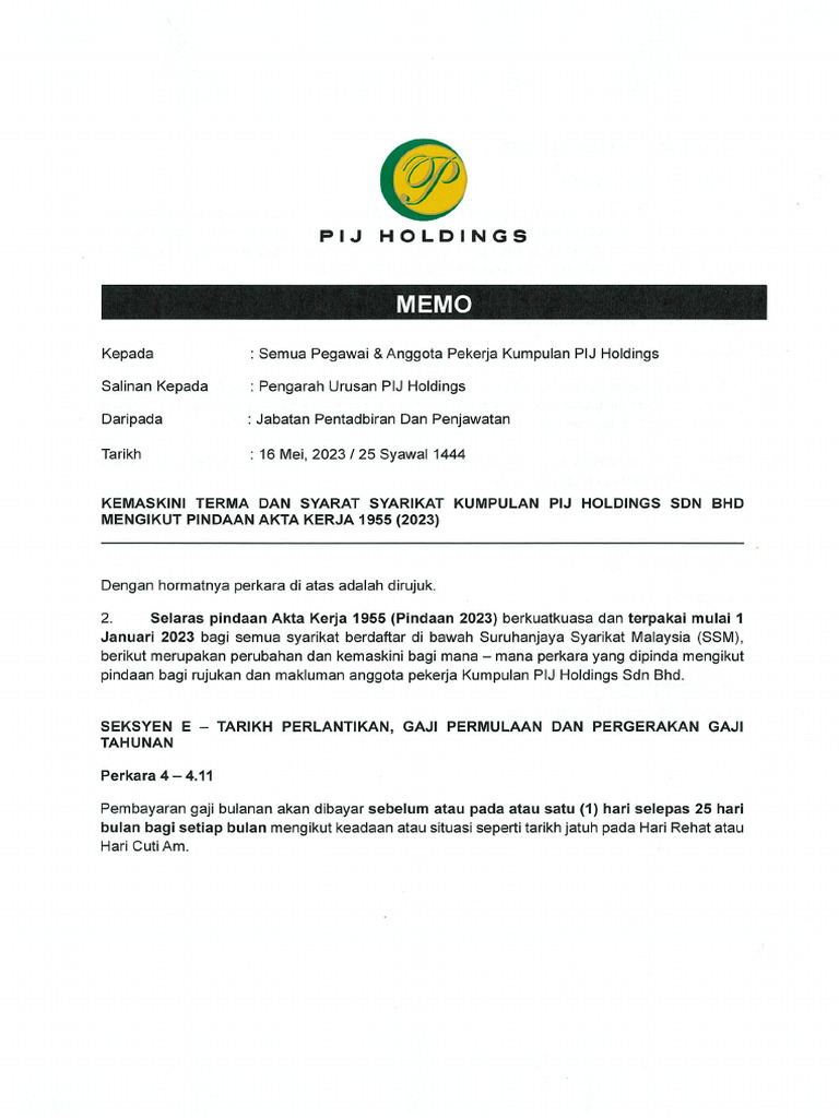 Memo Kemaskini Terma Dan Syarat Syarikat Kumpulan Pij Holdings SDN BHD ...