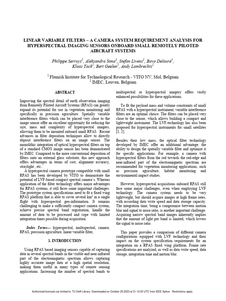 Linear Variable Filters A Camera System Requirement Analysis For ... Linear Variable Filters A Camera System Requirement Analysis For ...