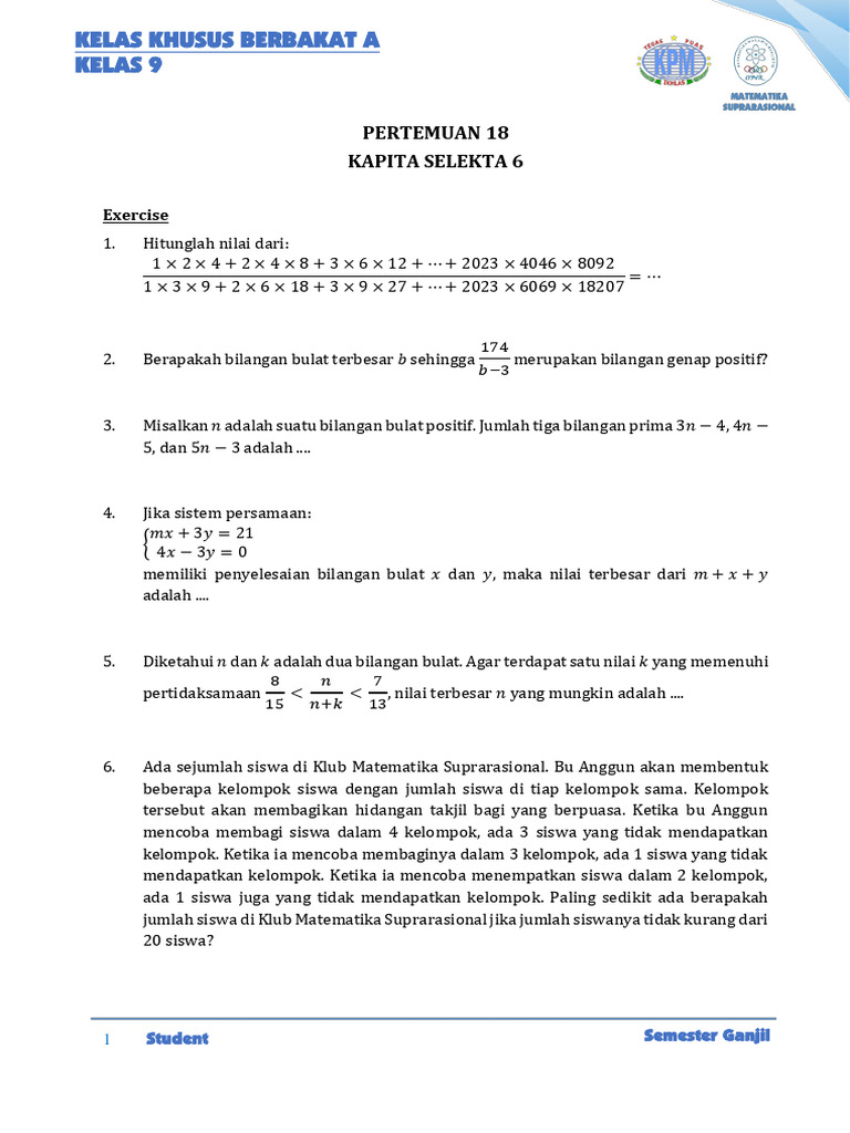 Materi 1-Berbakat A09-MTK-Pertemuan 18 - Kapita Selekta 6-1699586806 | PDF