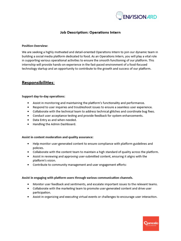 Job Description - Operations | PDF | Social Media | Popular Culture & Media Studies