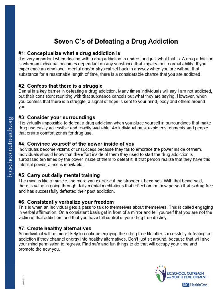 Seven Cs of Defeating A Drug Addiction - Substance Abuse - BJC ...