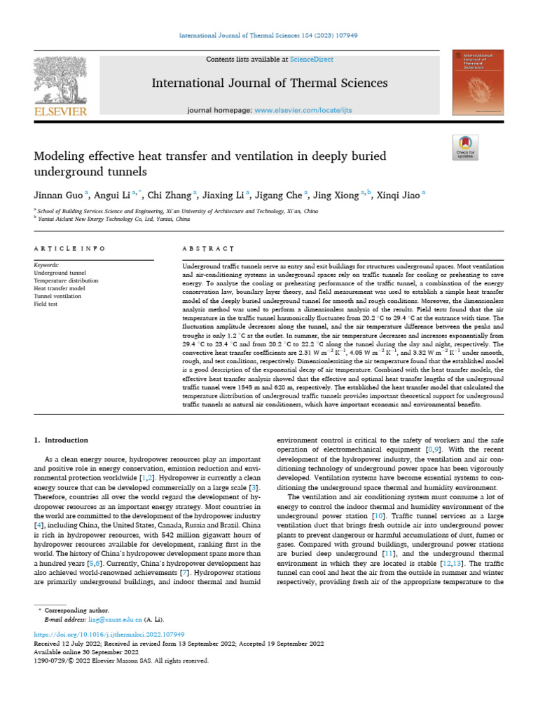 Modeling Effective Heat Transfer and Ventilation in Deeply Buried Underground Tunnels | PDF ...