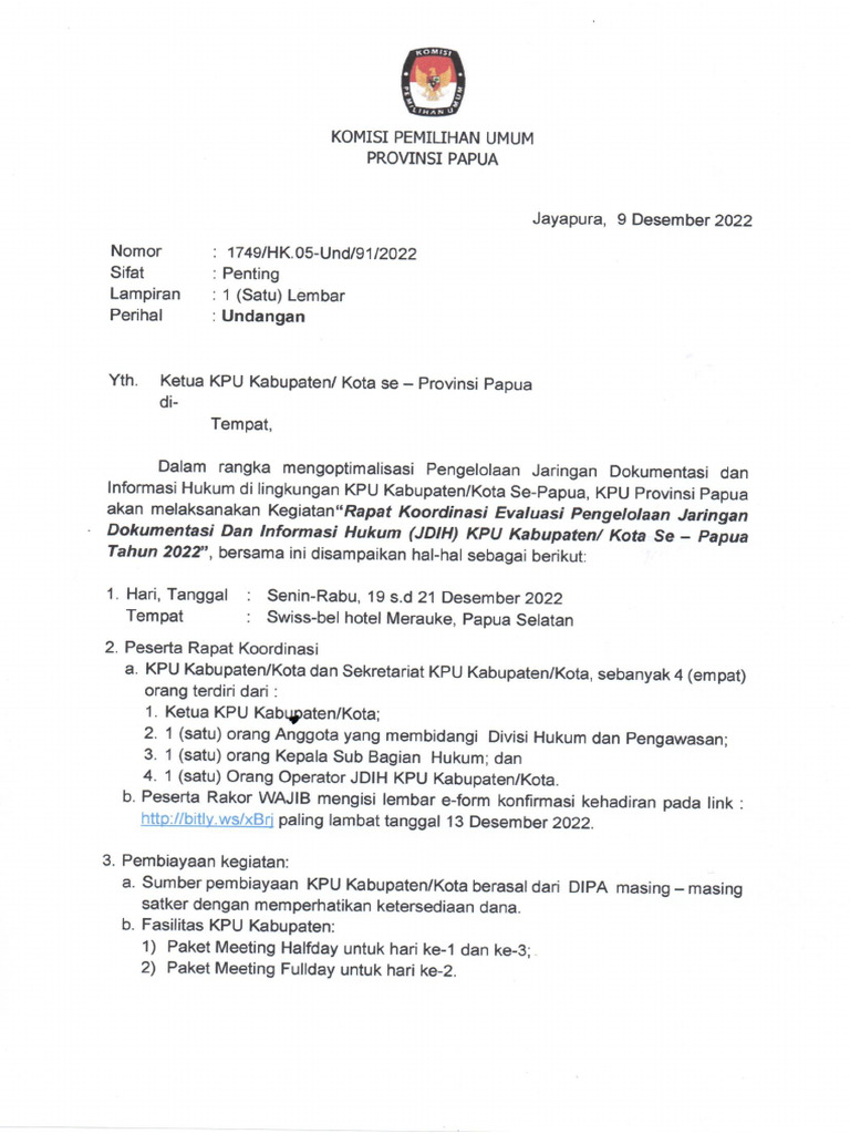 Undangan Ketua Dan Anggota KPU Kabupaten Kota JDIH | PDF