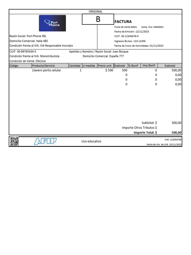 Factura B | PDF | Factura | Documentos empresariales