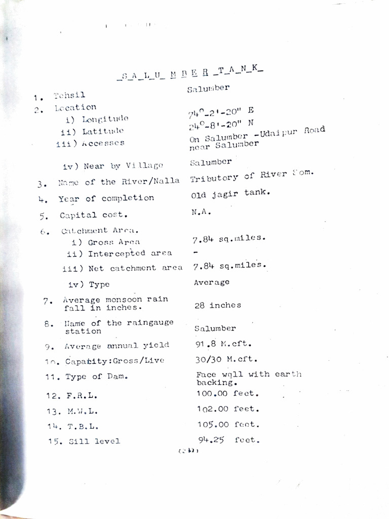 Salumber Talab Technical Data | PDF | Environmental Science | Earth ...