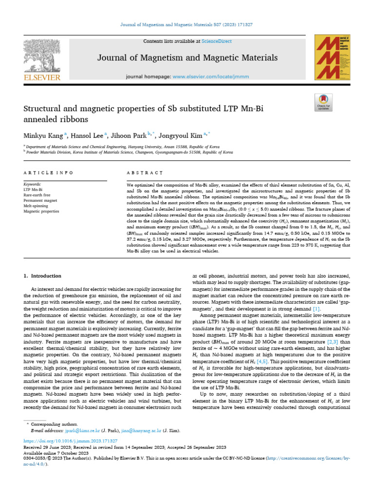 1 s2.0 S0304885323009770 Main | PDF | Crystal Structure | Magnet