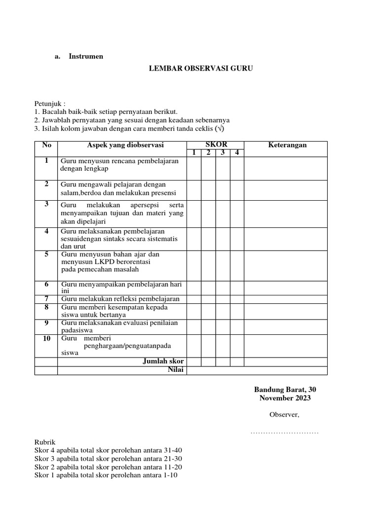 Lembar Ceklis Observasi | PDF