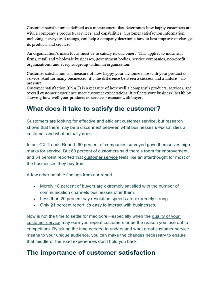 Customer Satisfaction | PDF | Customer Satisfaction | Customer Experience