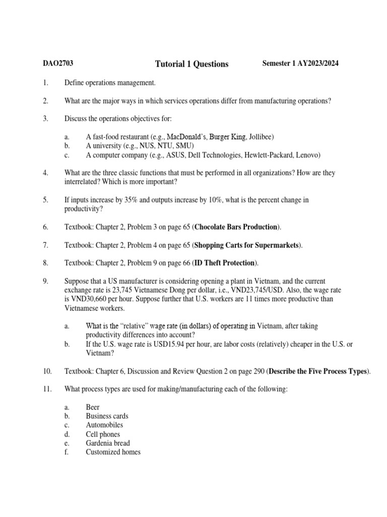 Tutorial 1 Questions | PDF | Breads