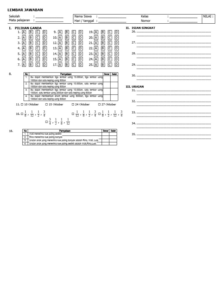 Lembar Jawaban MTK Ok | PDF