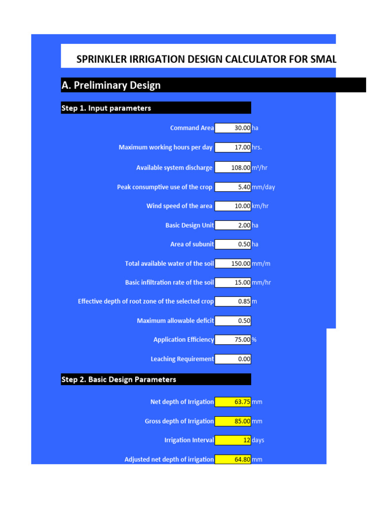 Sprinkler Irrigation Design Calculator | PDF | Irrigation | Pump