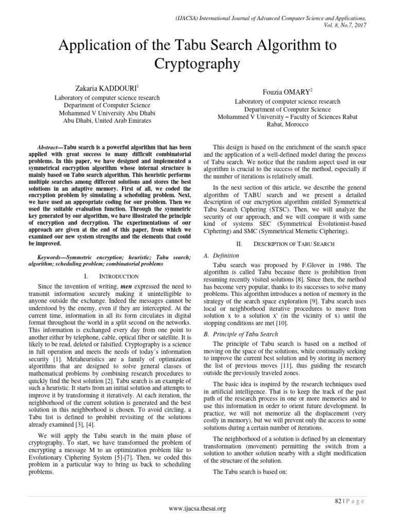 Paper 12-Application of The Tabu Search Algorithm | PDF | Cryptography | Metaheuristic