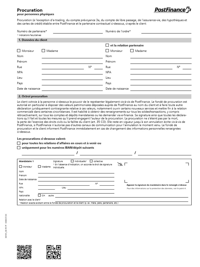 Formulaire de Procuration PostFinance | PDF