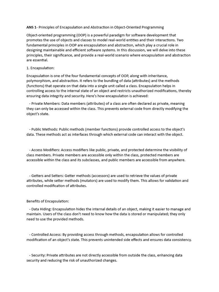 Answer 1 Pdf Object Oriented Programming Method Computer Programming