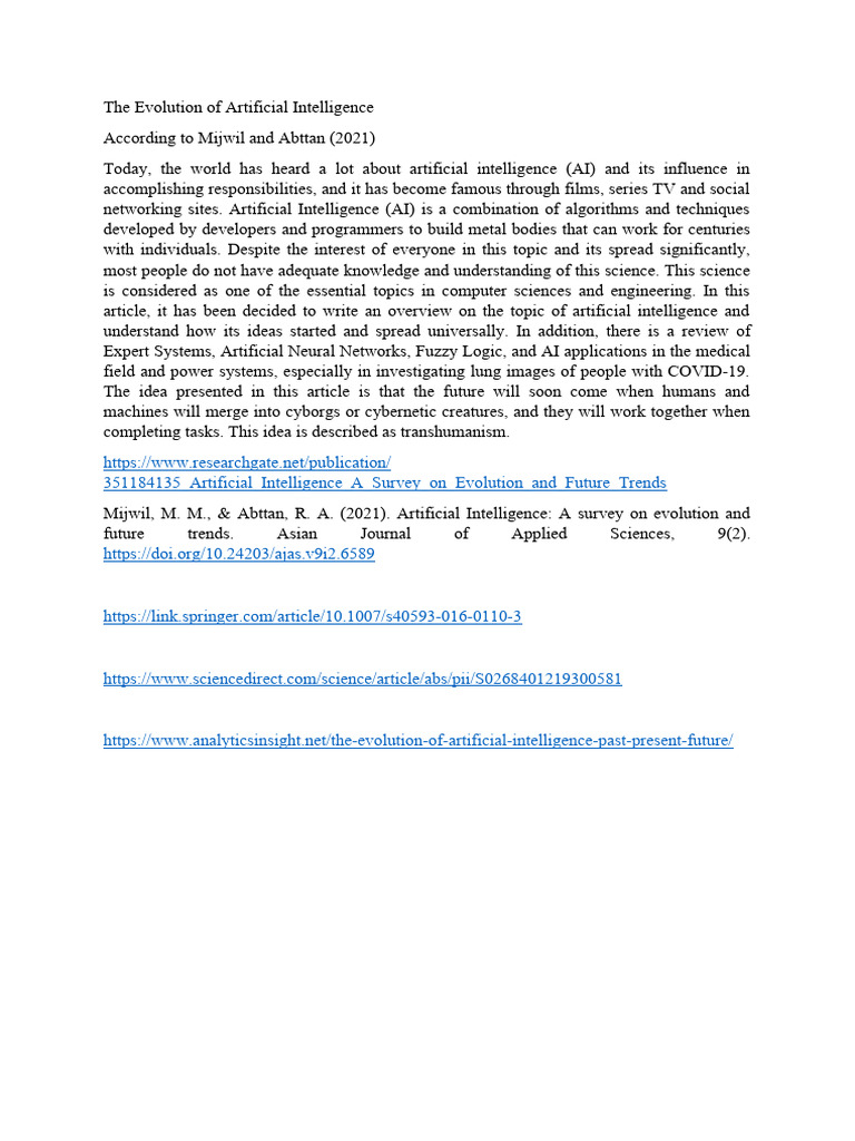 The Evolution of Artificial Intelligence | PDF