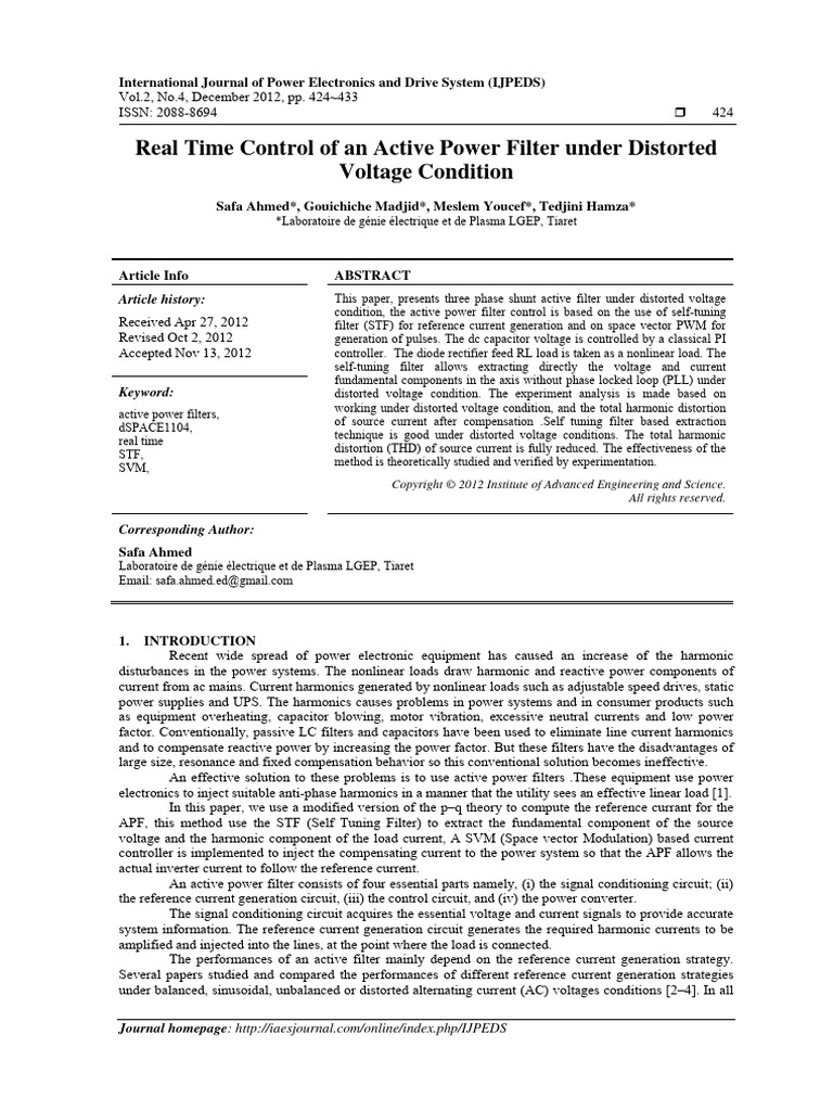 Real Time Control of An Active Power Fil | PDF | Power Inverter ...