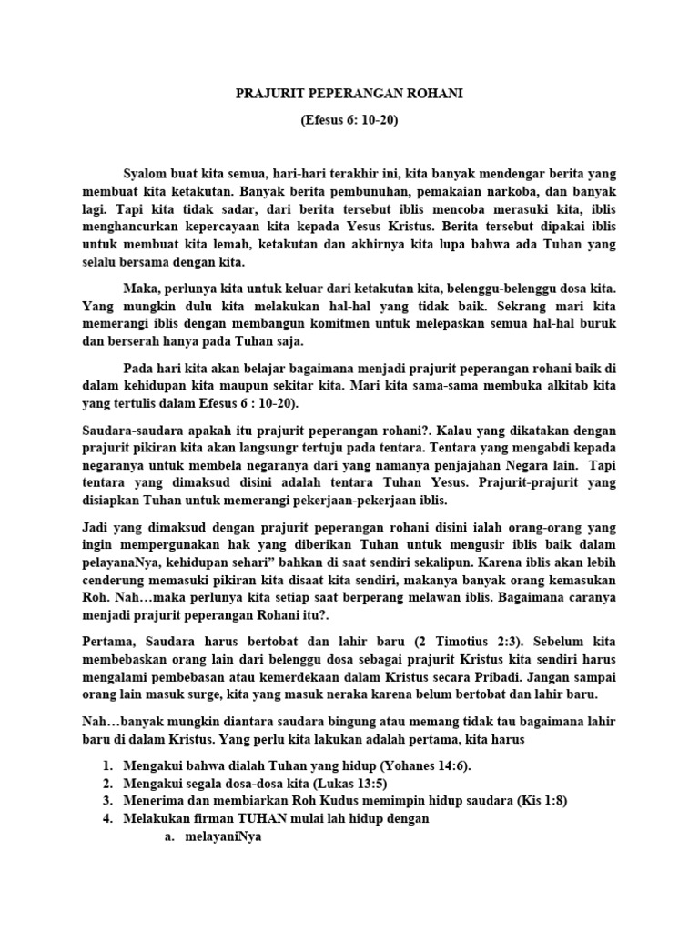 Khotbah Prajurit Peperangan Rohani | PDF