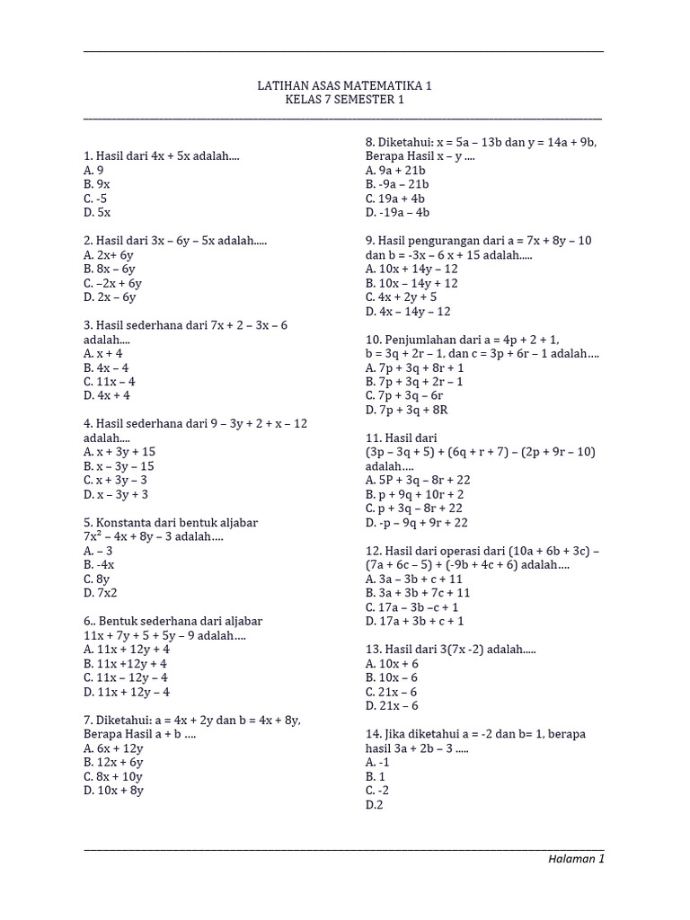 Latihan Asas Matematika 2 | PDF