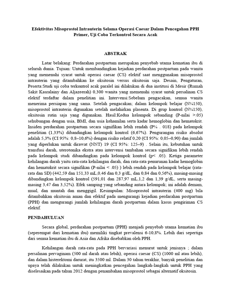 Efektivitas Misoprostol Intrauterin Selama Operasi Caesar Dalam ...