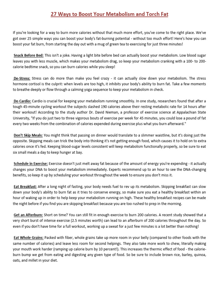 27 Ways To Boost Your Metabolism and Torch Fat | PDF | Fat | Dieting