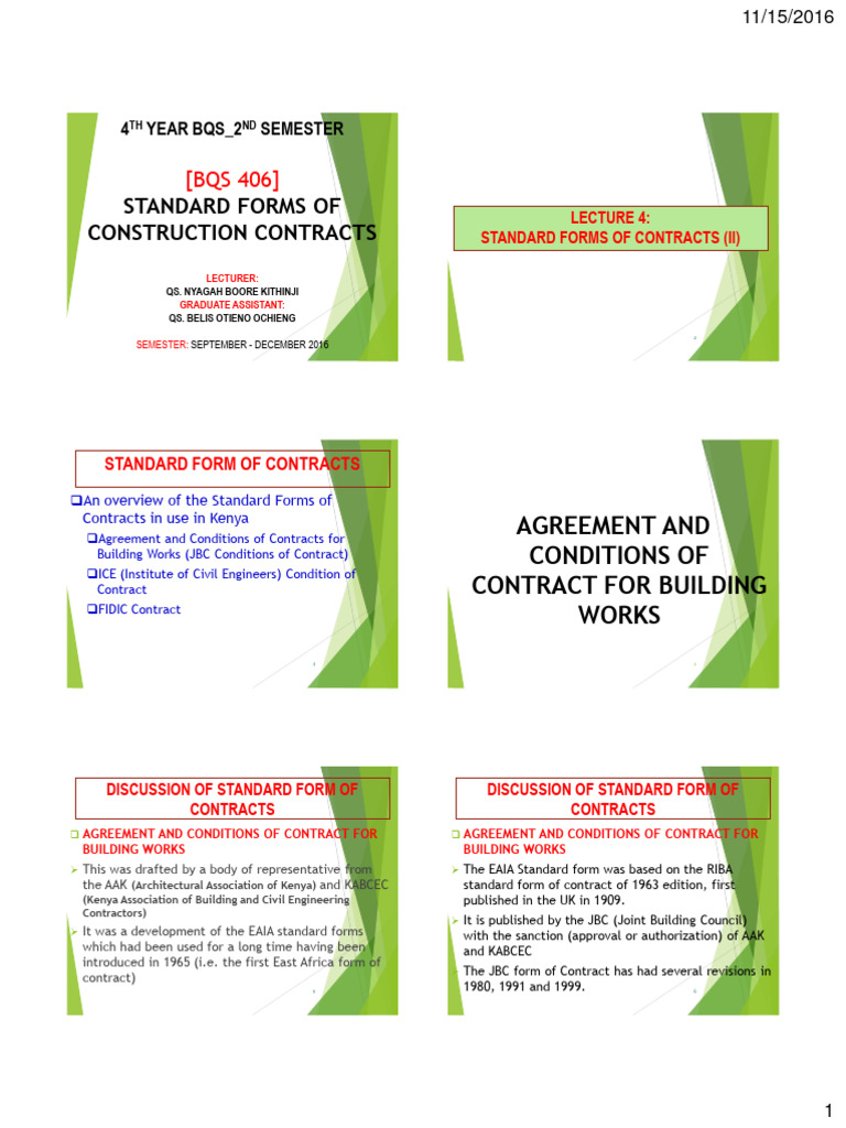 BQS 406 (Standard Forms of Construction Contracts) - Lecture 4 ...