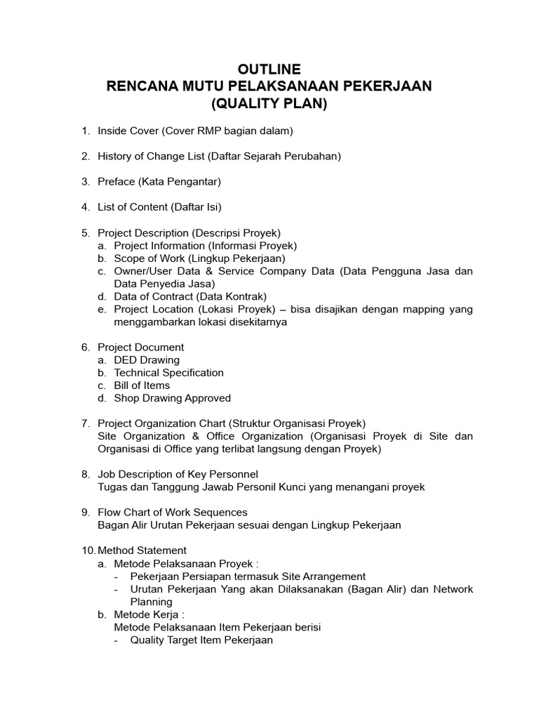 Standard Outline Quality Plan | PDF
