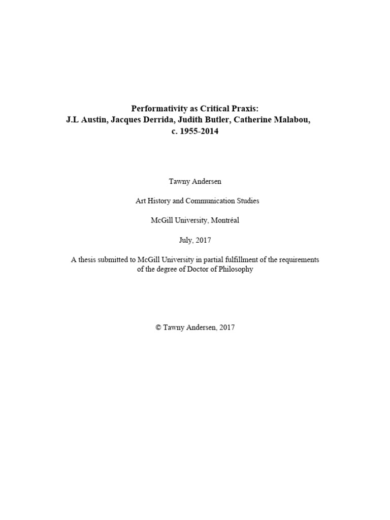 Performativity As Critical Praxis: J.L Austin, Jacques Derrida, Judith ...