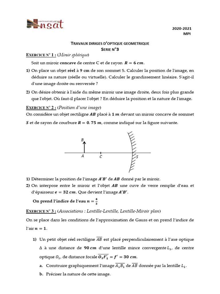 Exercices Corrigés d'Optique Matricielle | PDF | Atomique | Radiation ...