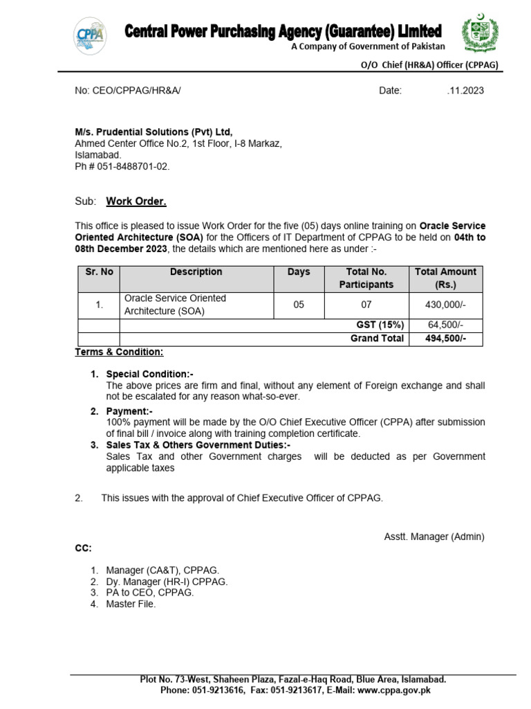 Work Order - Training | PDF | Invoice | Economies