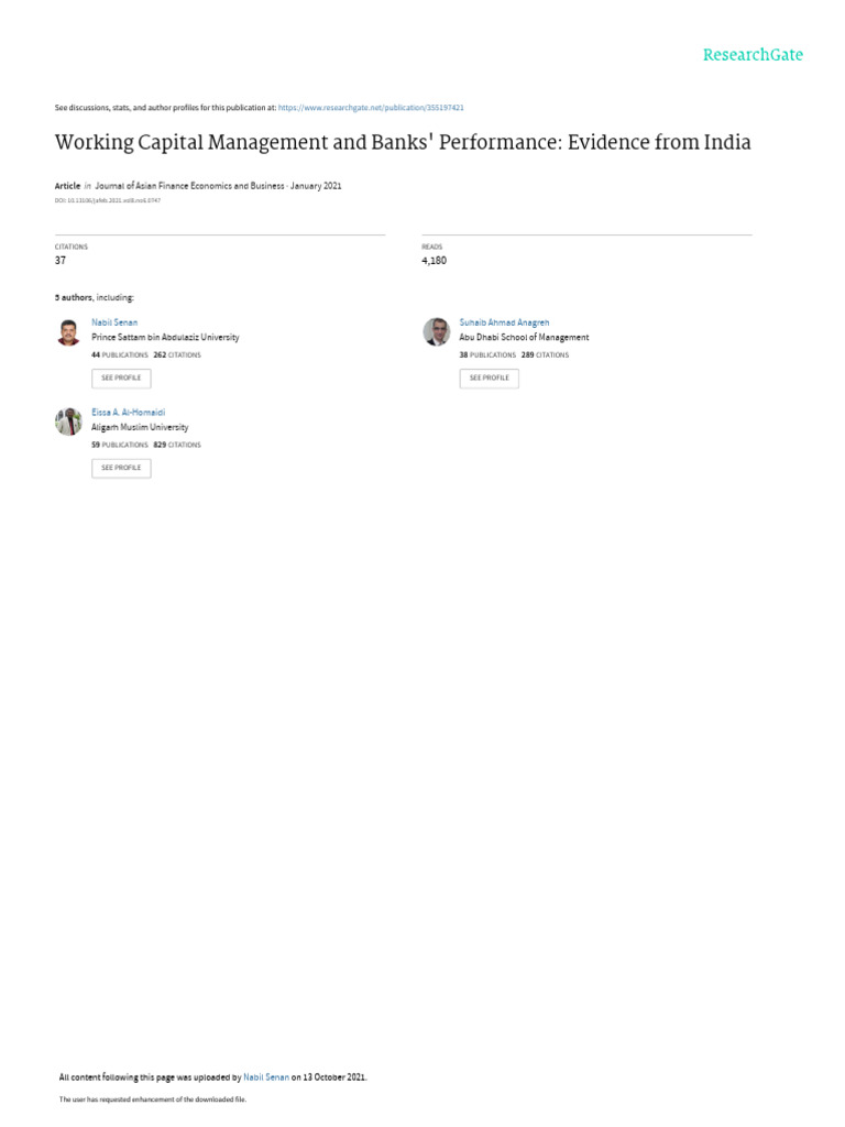 Working Capital Management and Banks' Performance: Evidence From India ...