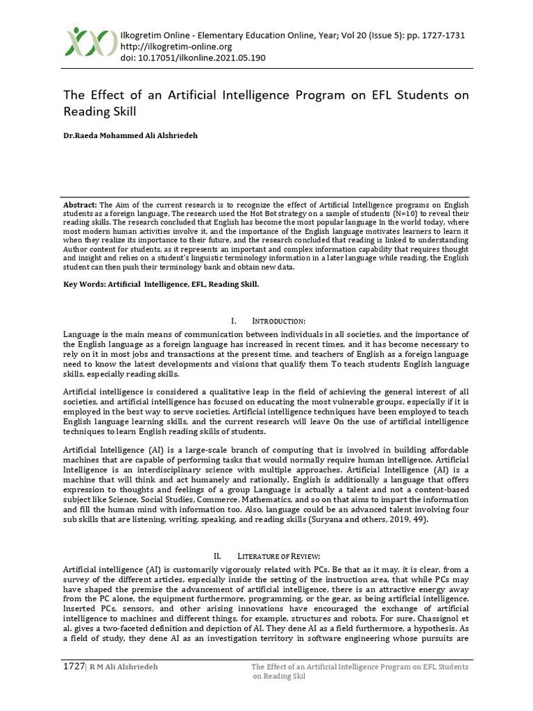 The Effect of An Artificial Intelligence Program On EFL Students On | PDF | Intelligence (AI ...