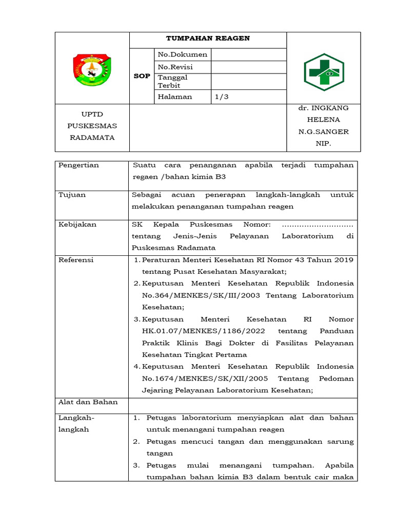 SOP Tumpahan Reagen | PDF