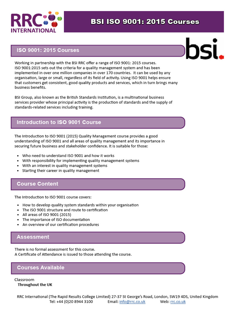 Rrcuk - Bsi Iso 9001 Datasheet v22 | PDF | Iso 9000 | Quality Management