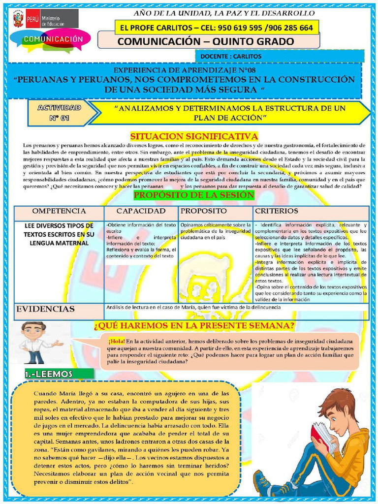 Experiencia de Aprendizaje N°08 - Actividad #01 - 5to Grado-Comunicacion - 00001 | PDF