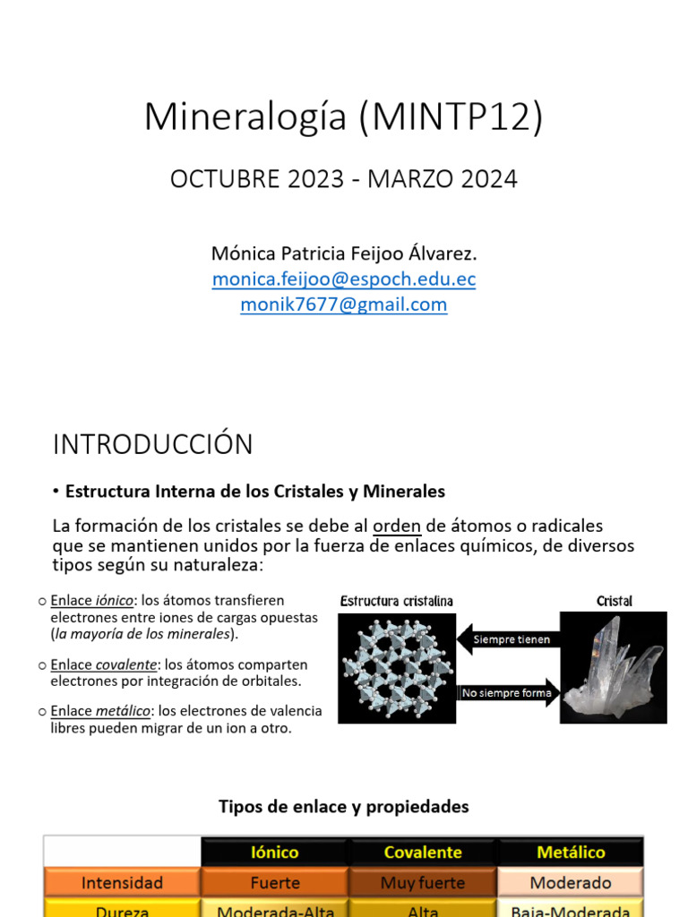 D08 02 Clase Mineralogia | PDF | Estructura cristalina | Enlace químico