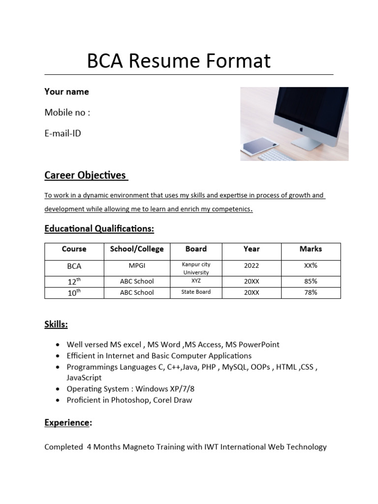 BCA Resume Format | PDF | Career & Growth | Computers
