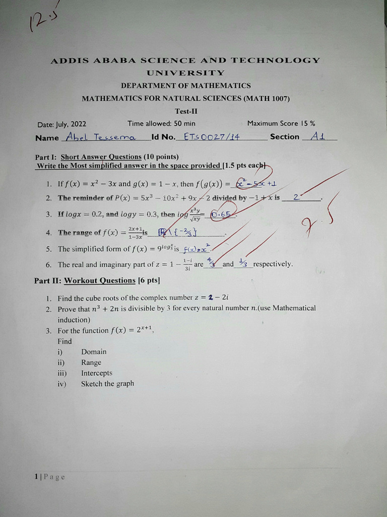 Math For NS Midterm Exam 2 (AASTU) | PDF