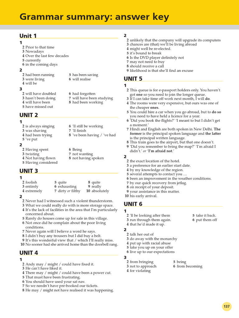 Grammar Reference Answer Key | PDF