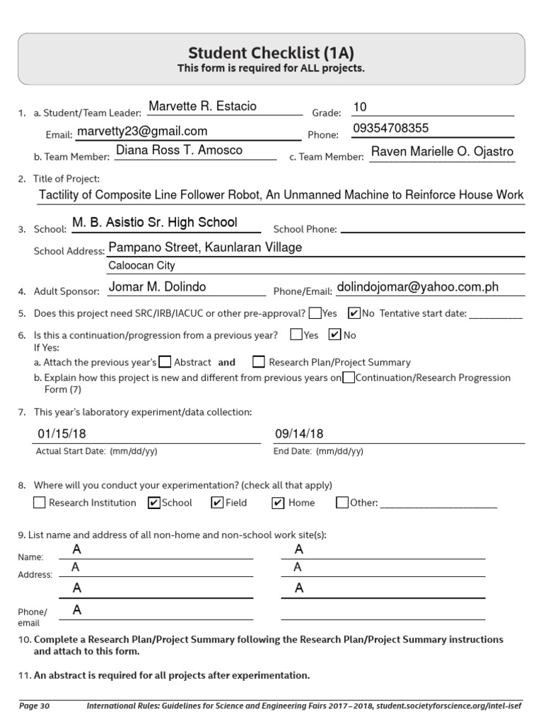 1A Student Checklist Research Plan Instructions | Download Free PDF | Risk | Science