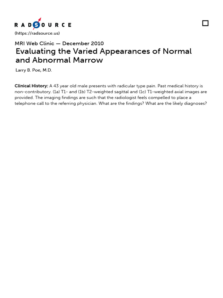 Evaluating The Varied Appearances of Normal and Abnormal Marrow - Radsource | PDF | Bone Marrow ...