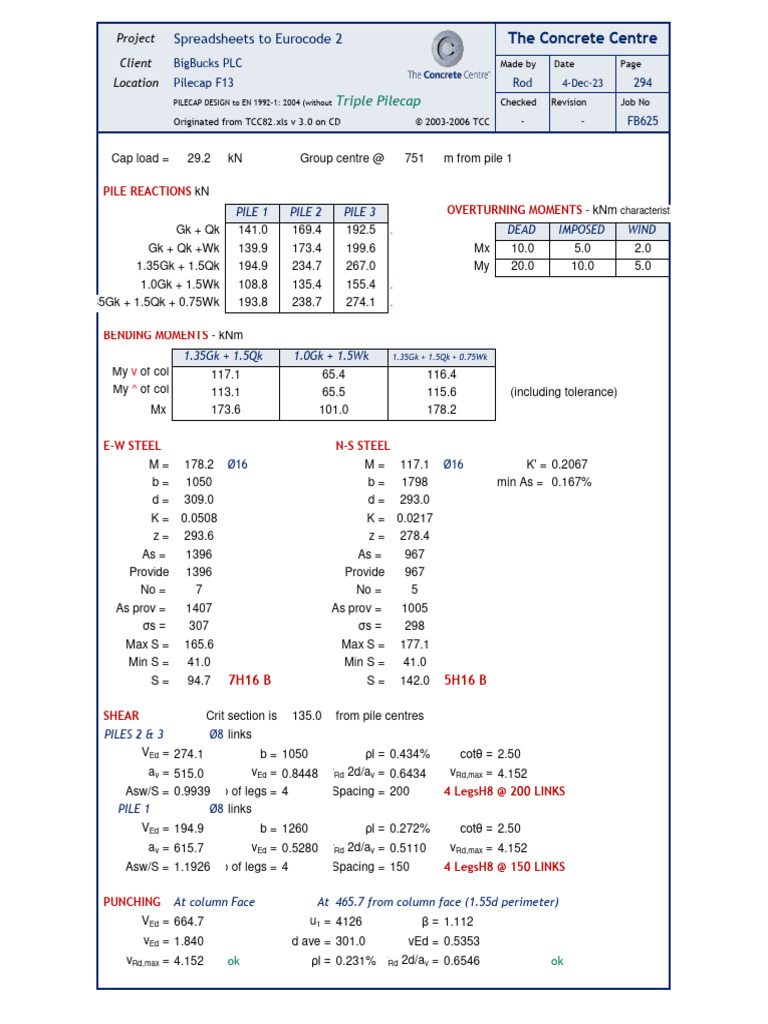 Eurocode 2 Pilecap Design Spreadsheet | PDF | Structural Engineering ...