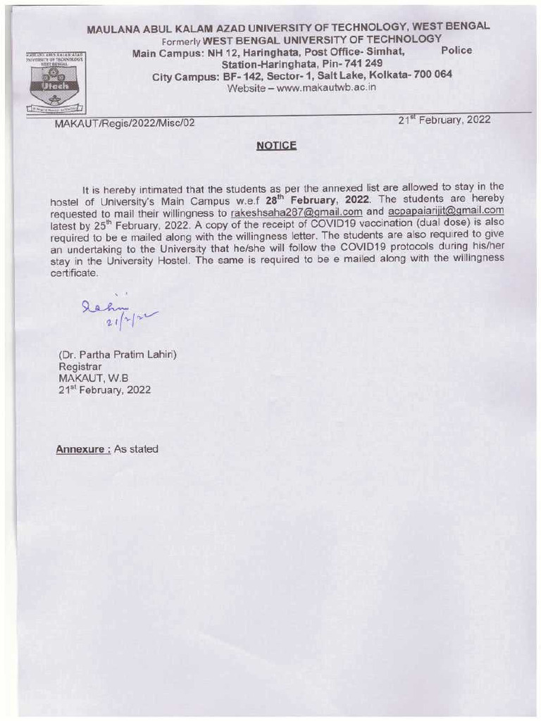 Notice For Hostel | PDF | Academic Degree | Vocational Education